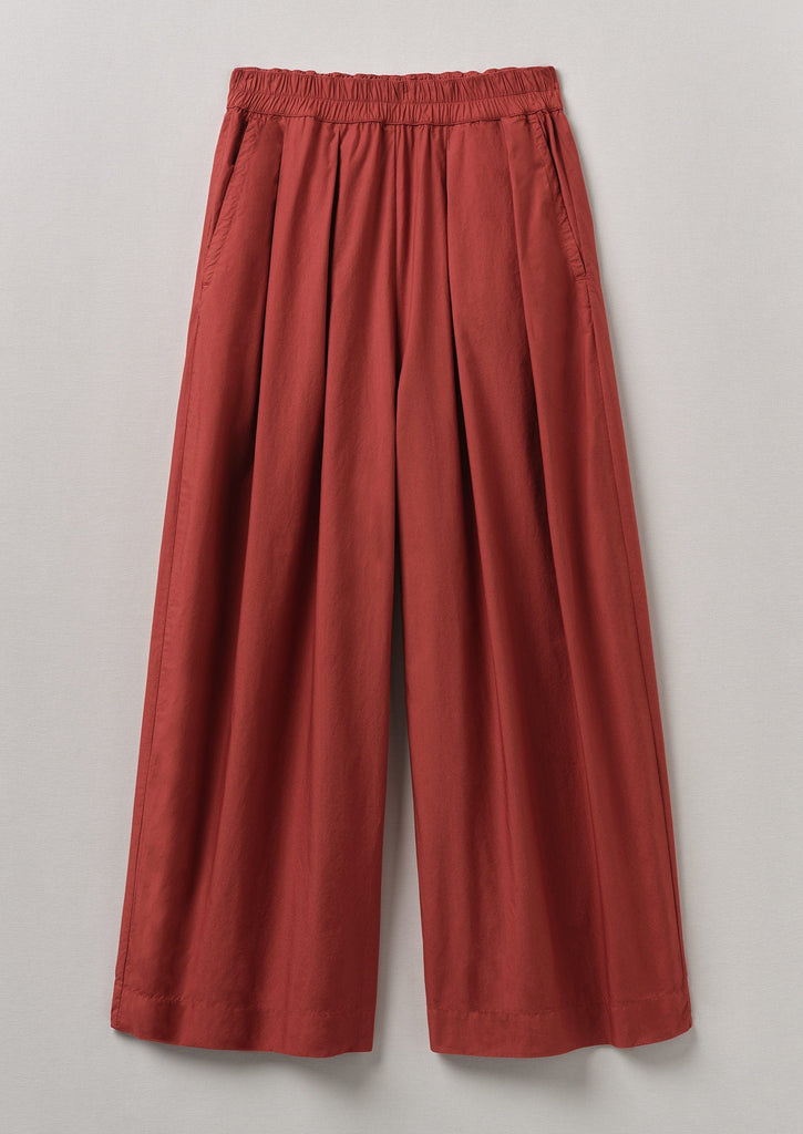 Pleated Cotton Poplin Pull On Trousers | Brick | TOAST